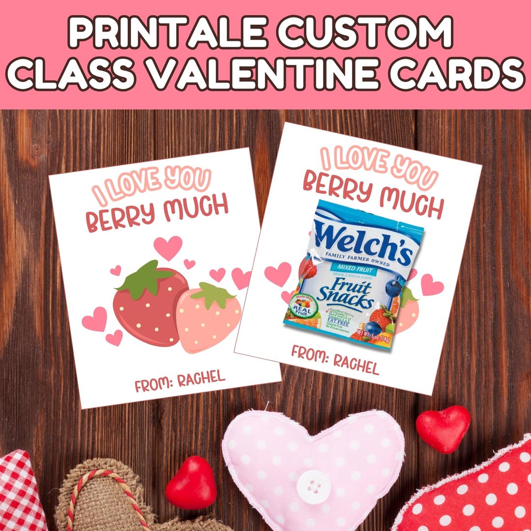 Custom Fruit Snack Class Printable Valentines Day Cards, Cute No Candy ...