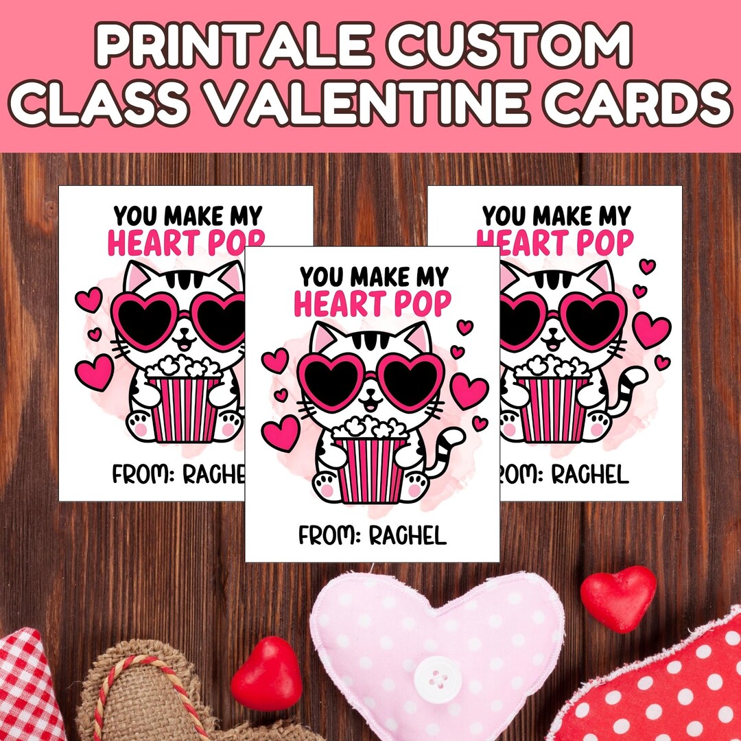 Custom Popcorn Class Printable Valentines Day Cards, Cute No Candy, You ...