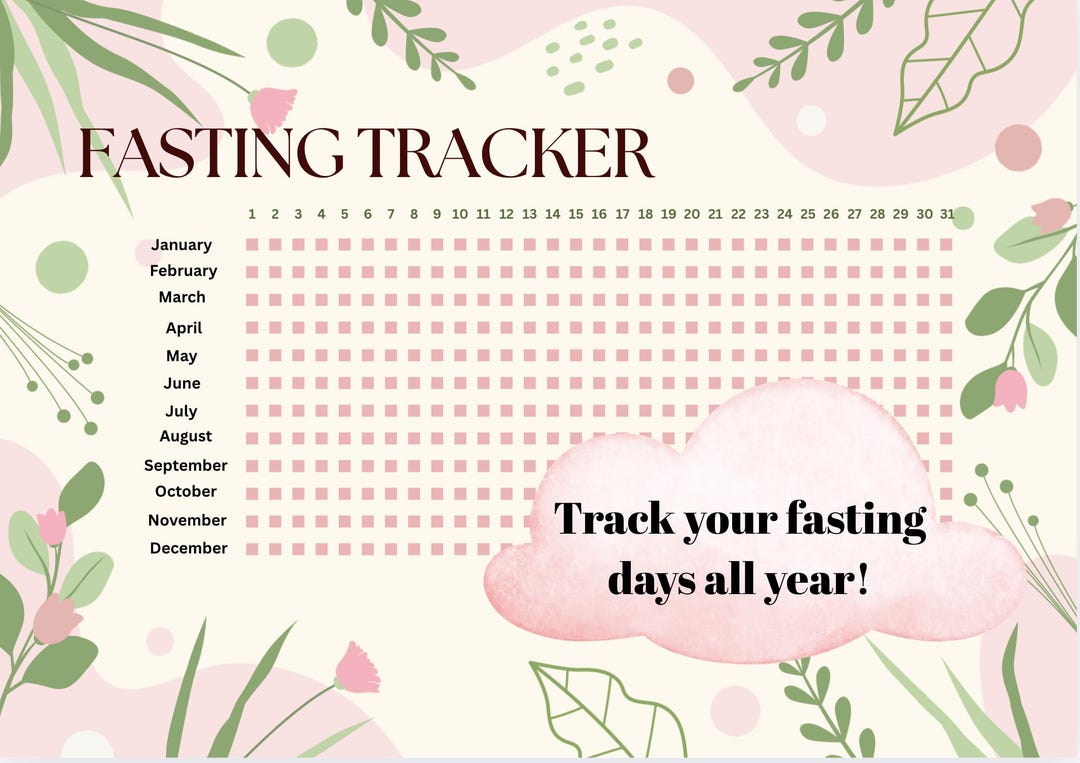 Fasting Tracker Printable | Yearly Intermittent Fasting Chart | Year at ...