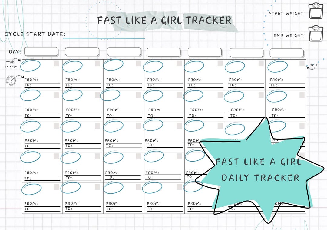 Fast Like A Girl Everyday Fasting Chart, Fasting Record Chart for Women ...