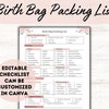 Birth Bag Packing List Template Lavender, Hospital Bag Checklist, New ...