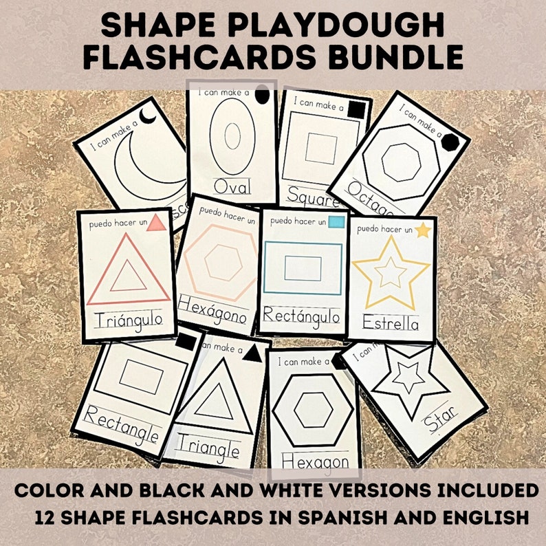 Shape Playdough Flashcards, Bilingual Flashcards, Fine Motor Promoter ...