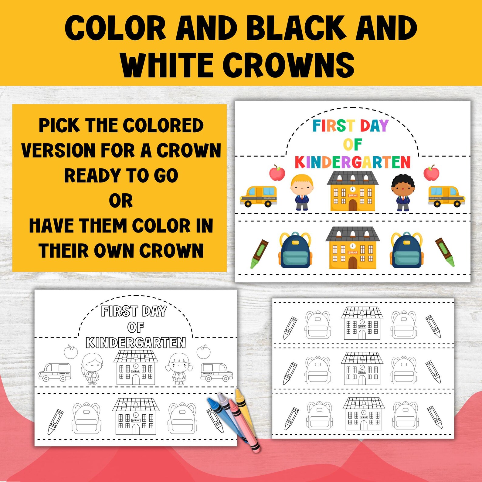 First Day of Kindergarten Crown Craft Activity Printable, Paper ...
