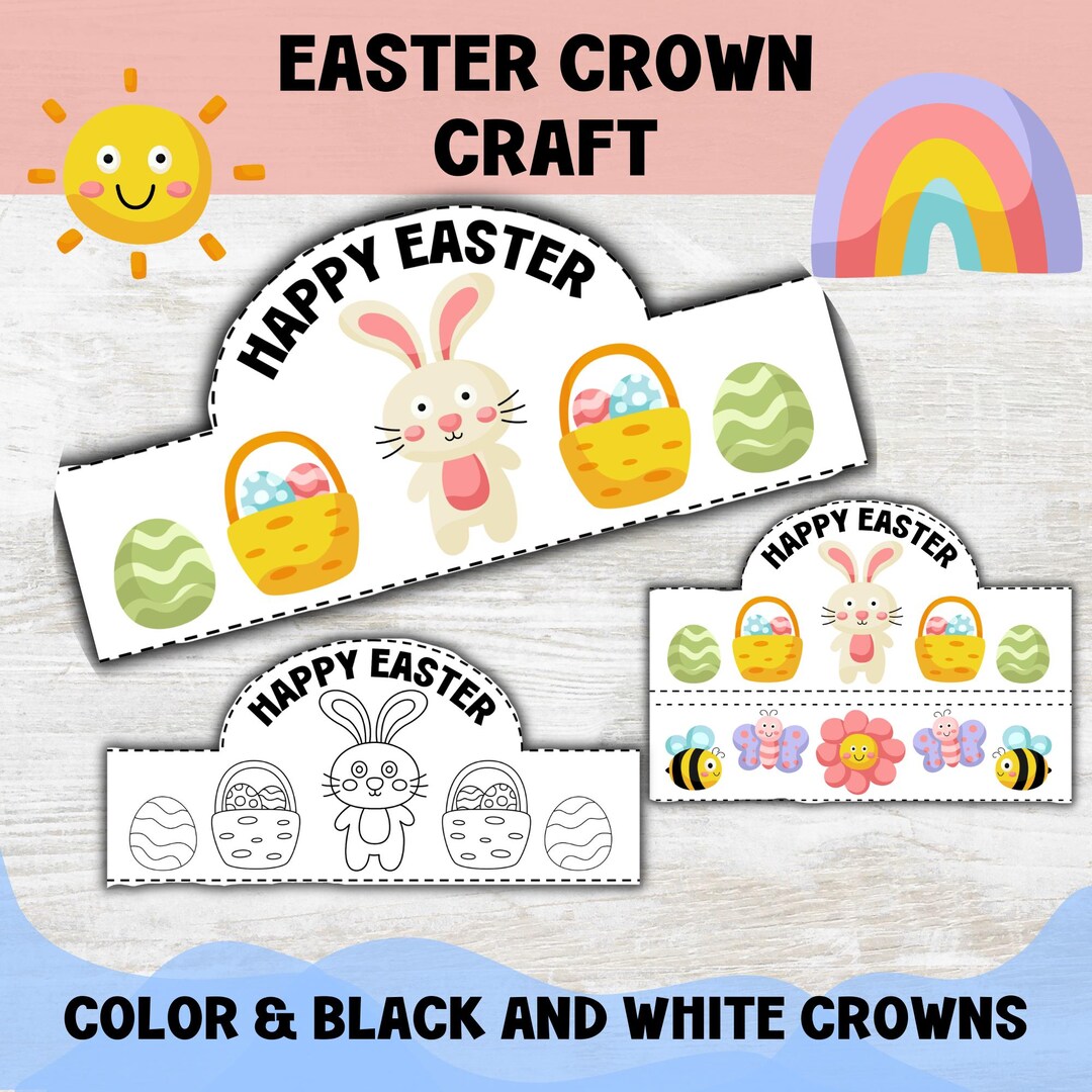 Easter Crown Craft for Kids, Printable Coloring Crown Template, Easter ...