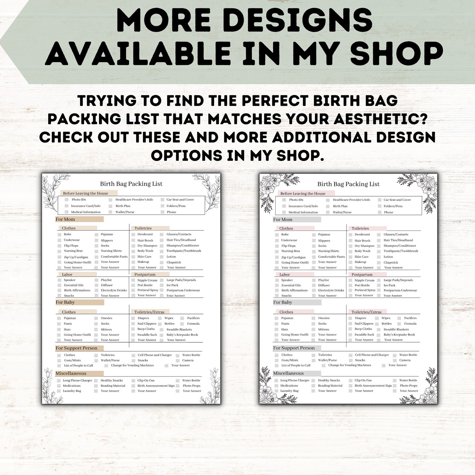 Birth Bag Packing List Printable Green, Hospital Bag Checklist, New ...