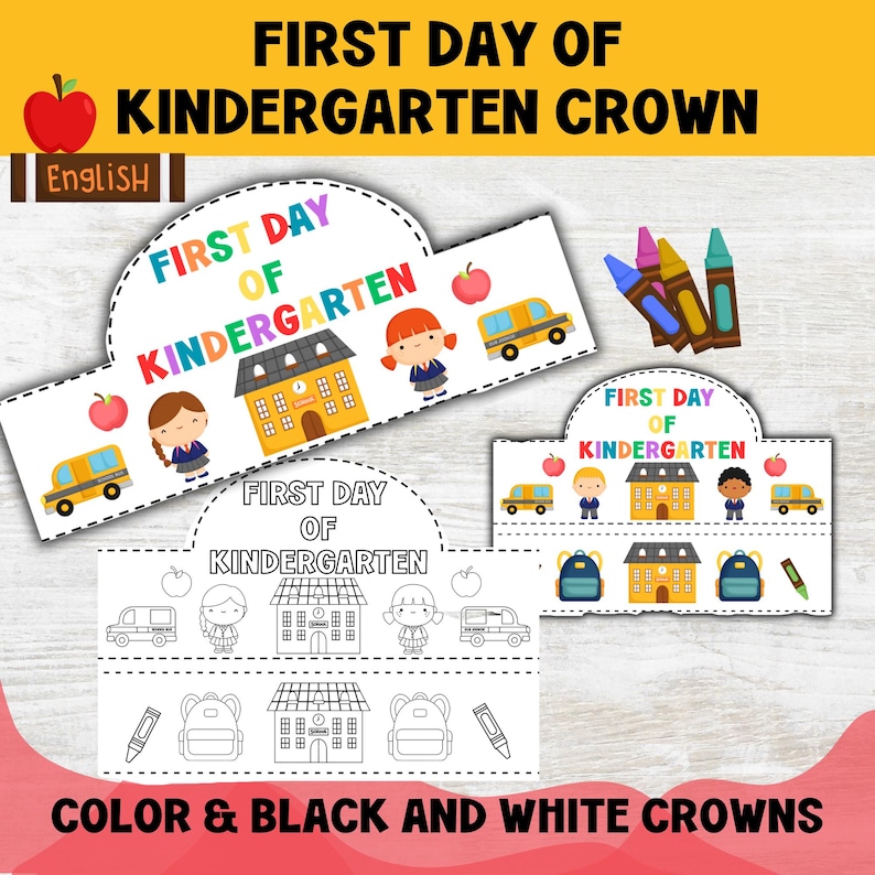 First Day of Kindergarten Crown Craft Activity Printable, Paper ...