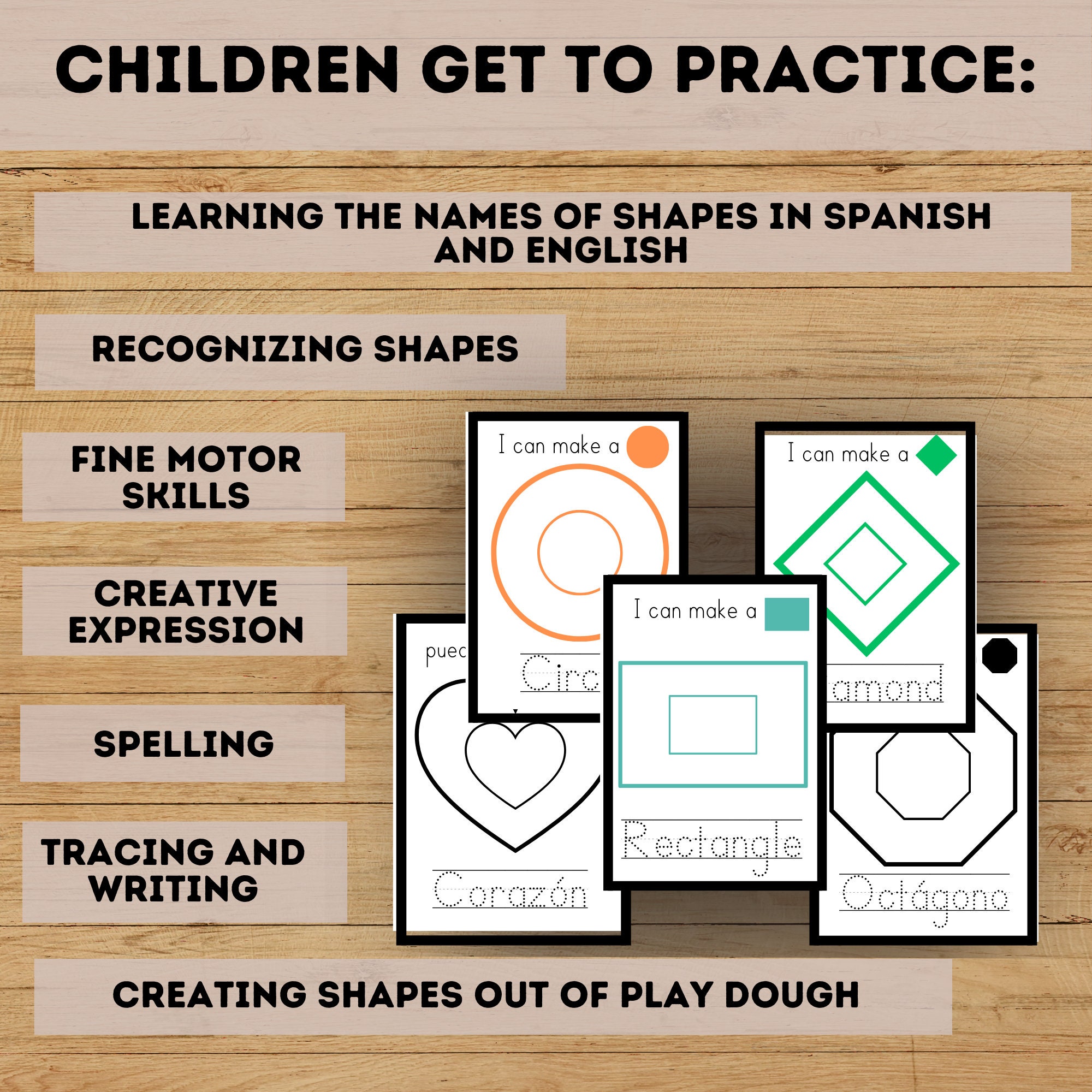 Shape Playdough Flashcards, Bilingual Flashcards, Fine Motor Promoter ...