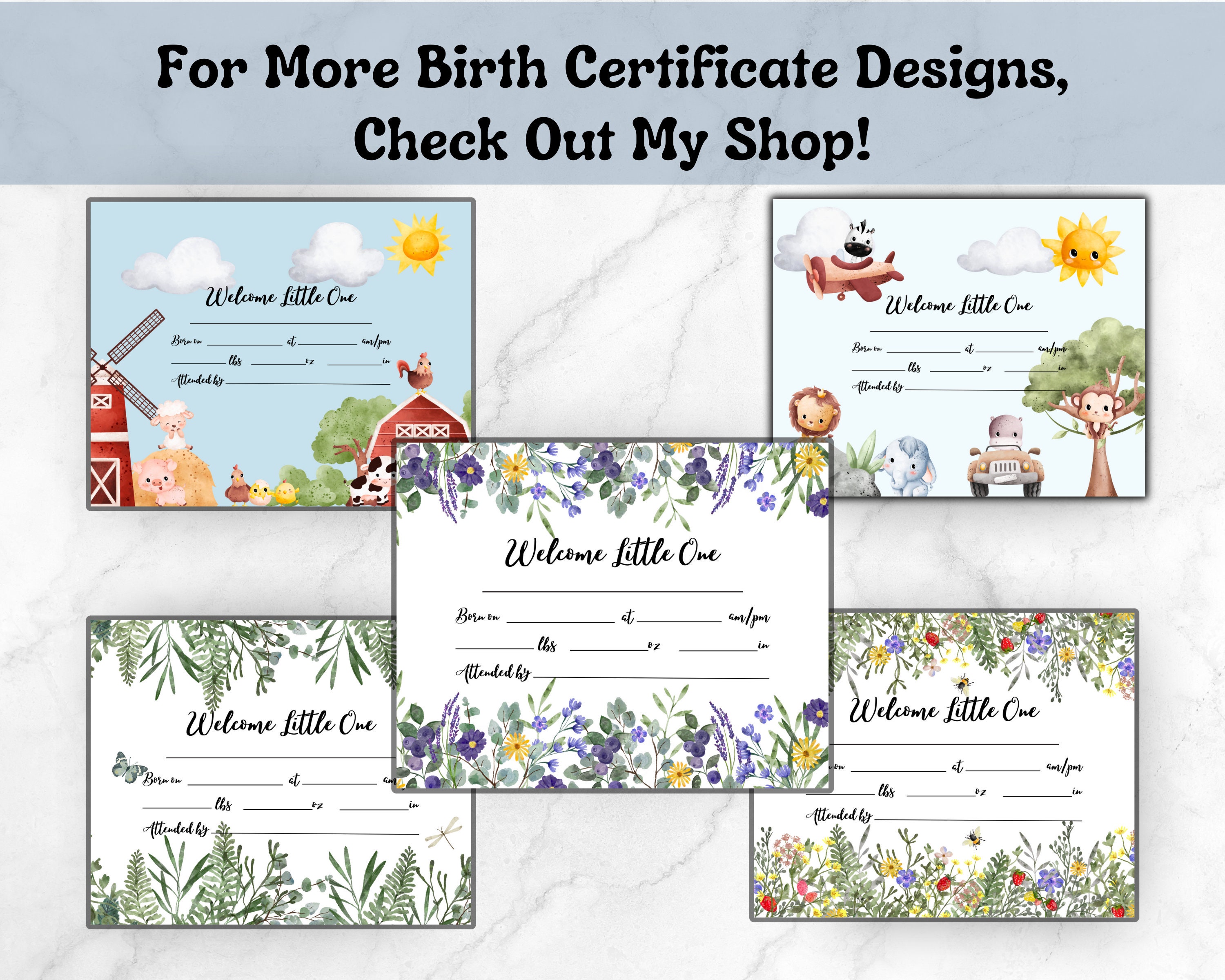 Baby Birth Certificate Printable, Birth Stats Sign, Baby Footprint Art ...