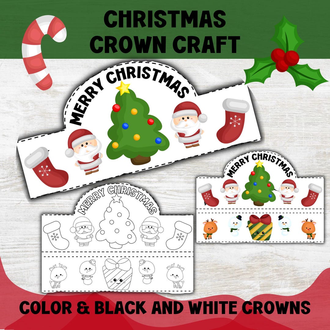 Christmas Crown Craft for Kids, Printable Coloring Crown Template, Kids ...