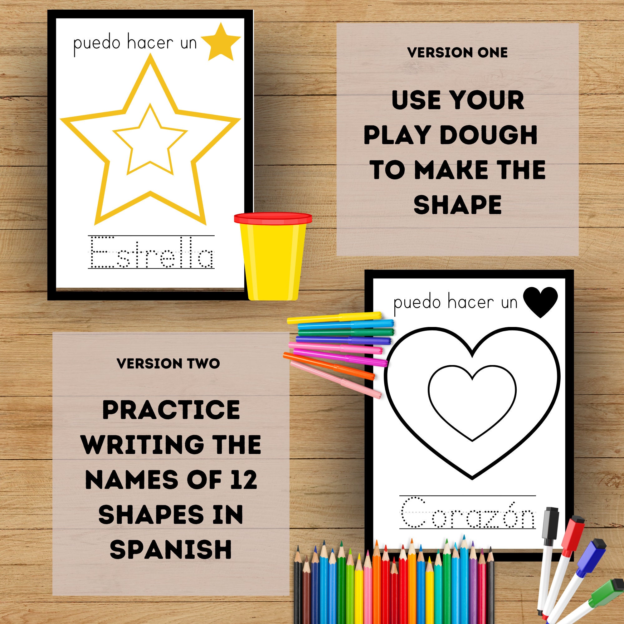 Shape Playdough Flashcards, Spanish Learning, Fine Motor Skills ...