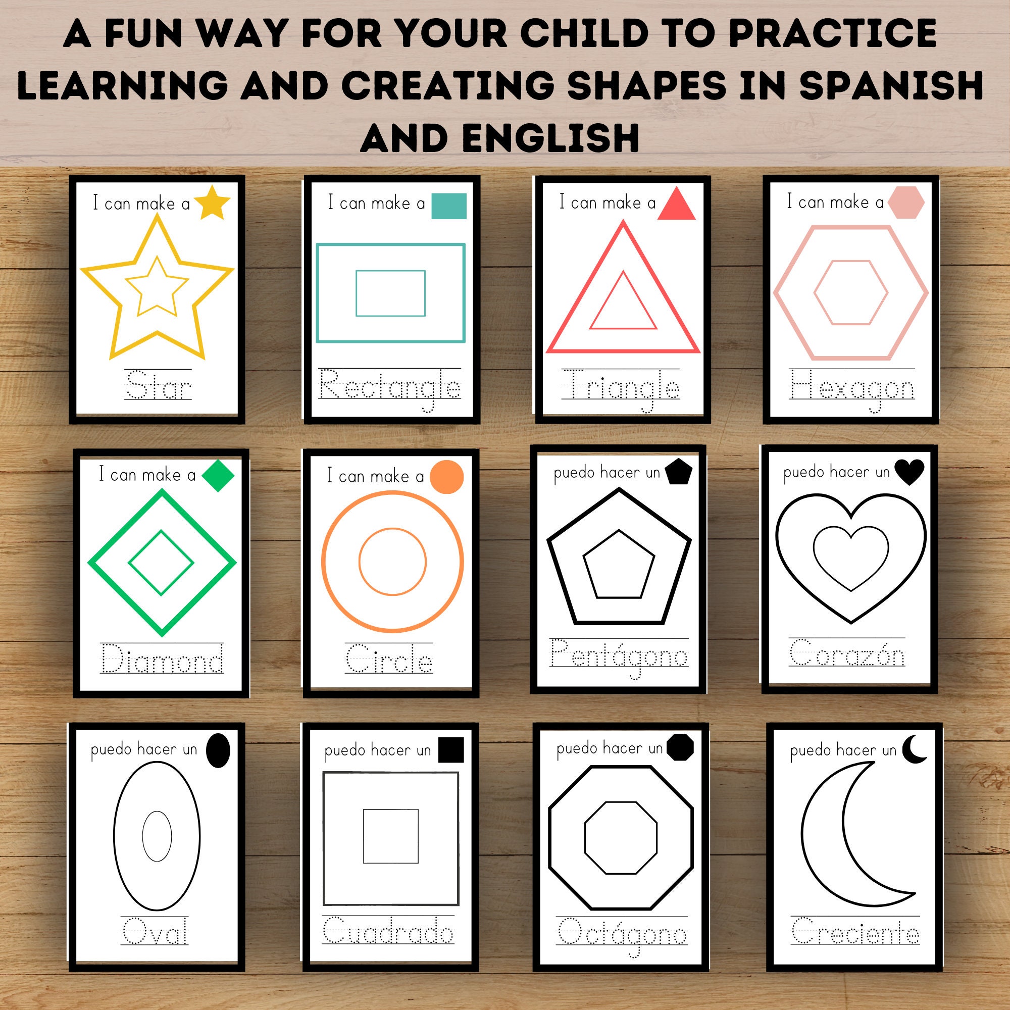 Shape Playdough Flashcards, Bilingual Flashcards, Fine Motor Promoter ...