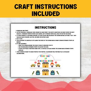 First Day of Kindergarten Crown Craft Activity Printable, Paper ...