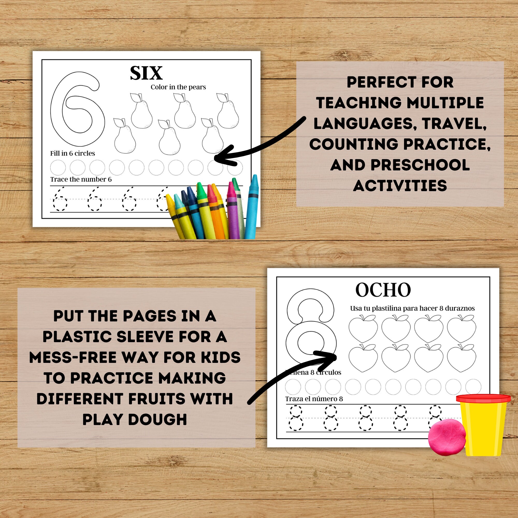 Number Playdough Mats, Spanish Learning, Bilingual Flashcards, Fine ...