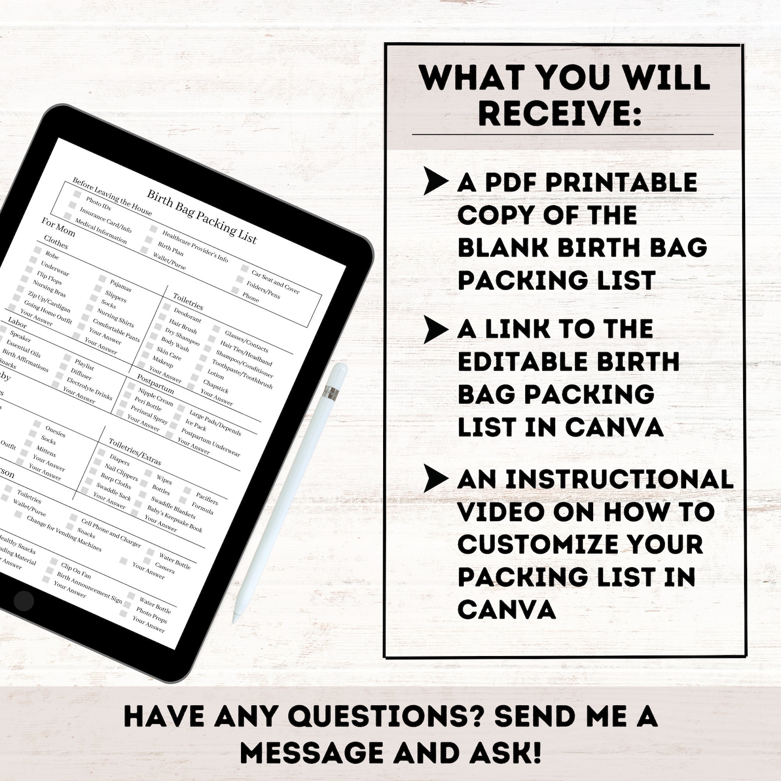 Birth Bag Packing List Printable Purple, Hospital Bag Checklist ...
