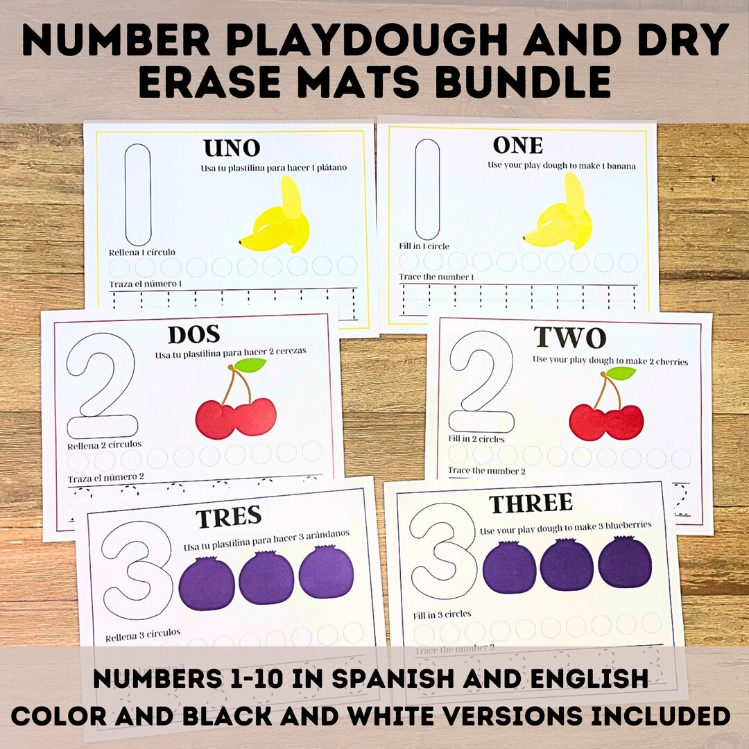 Number Playdough Mats Spanish Learning Bilingual Flashcards - Etsy