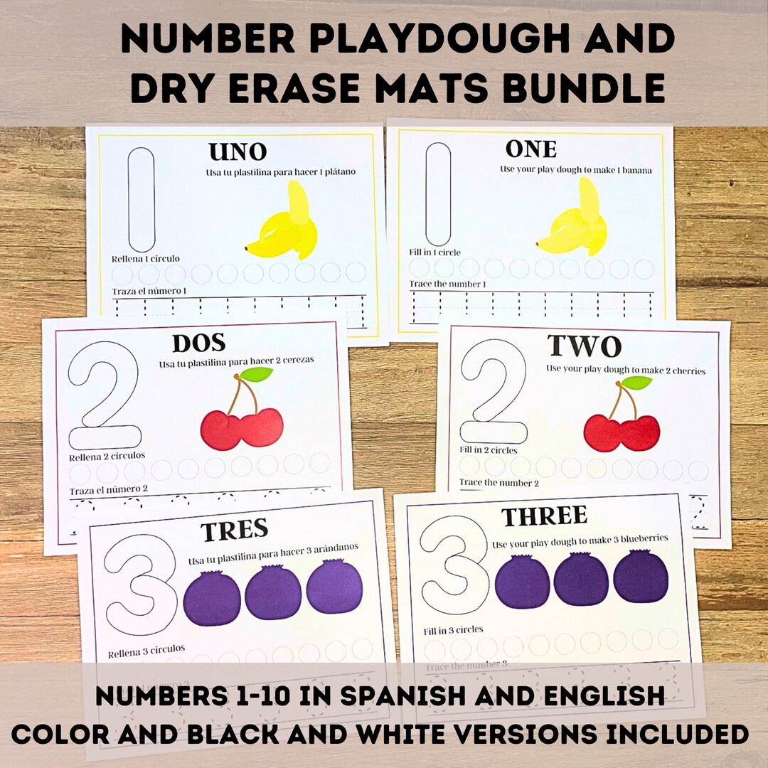 Number Playdough Mats, Spanish Learning, Bilingual Flashcards, Fine ...