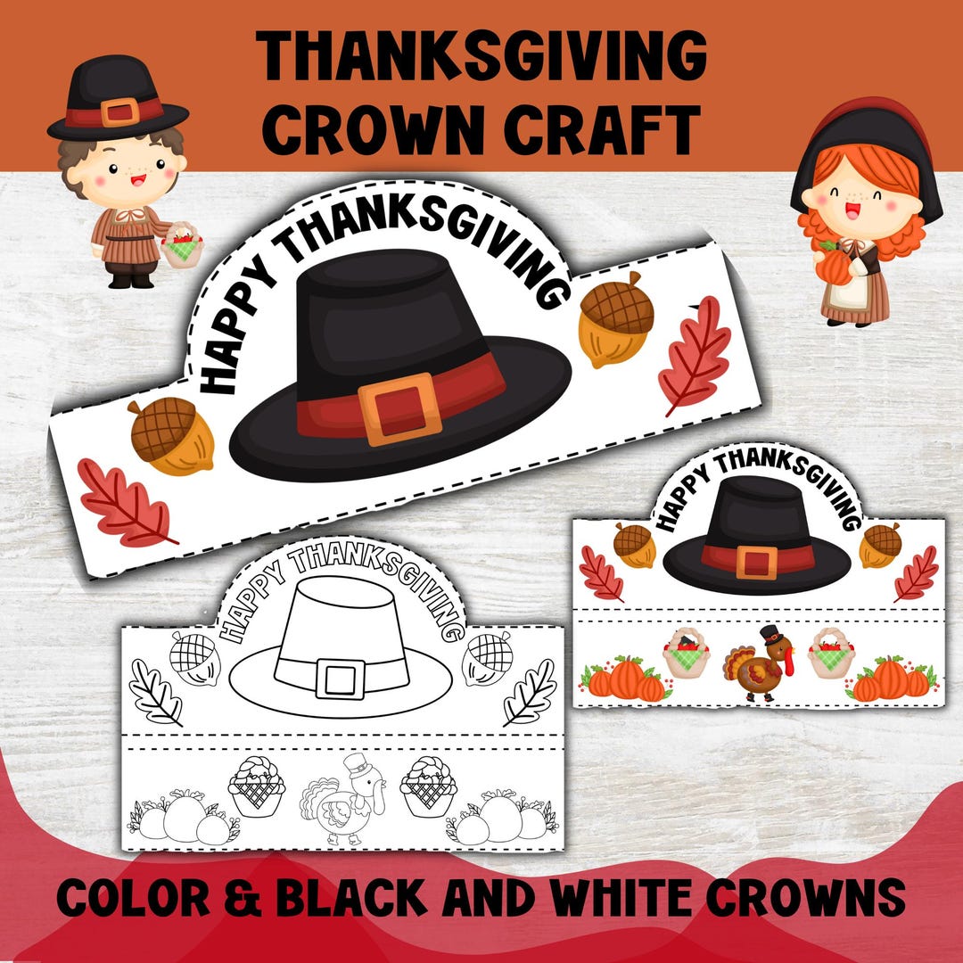 Thanksgiving Crown Craft for Kids, Printable Coloring Crown Template ...