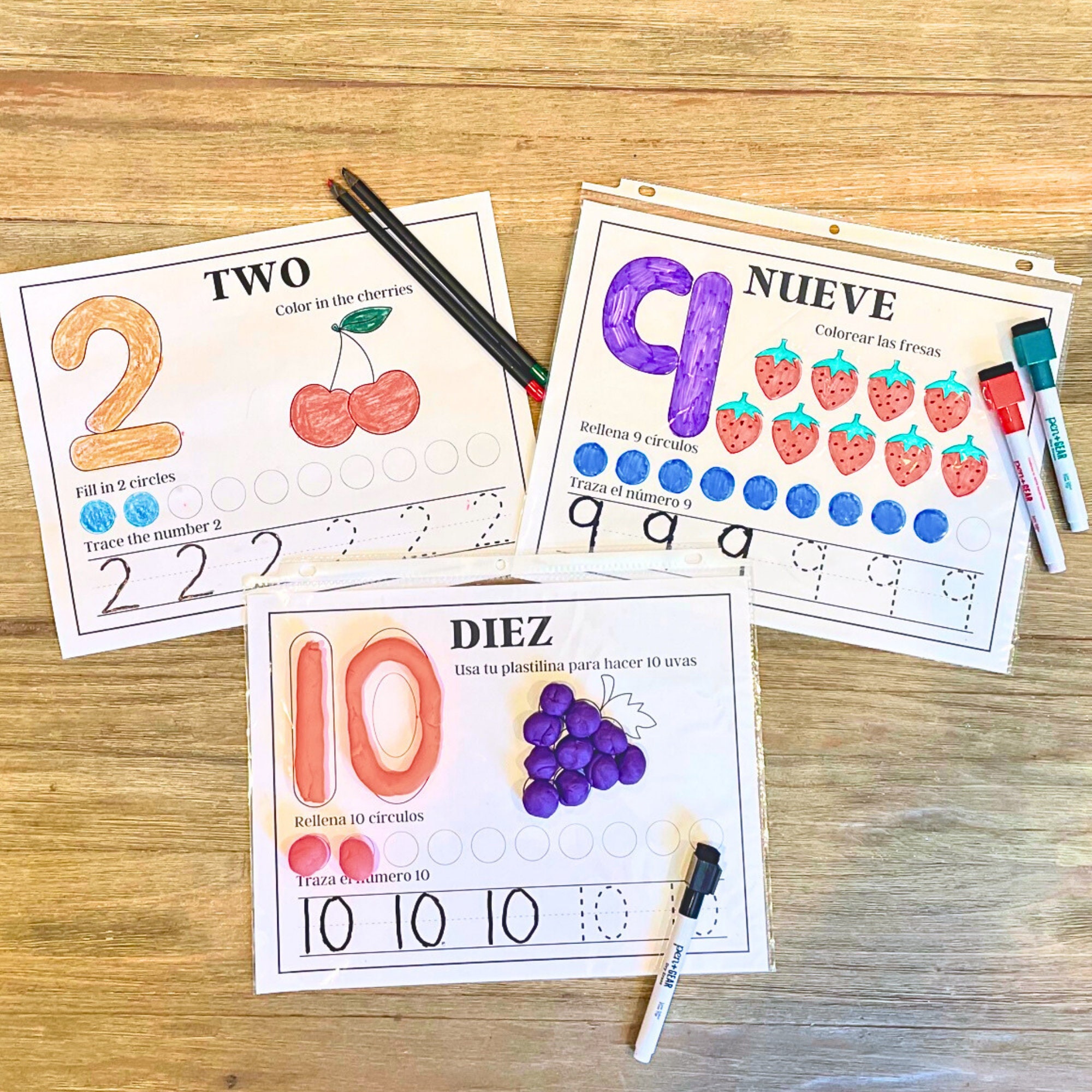 Number Playdough Mats, Spanish Learning, Bilingual Flashcards, Fine ...