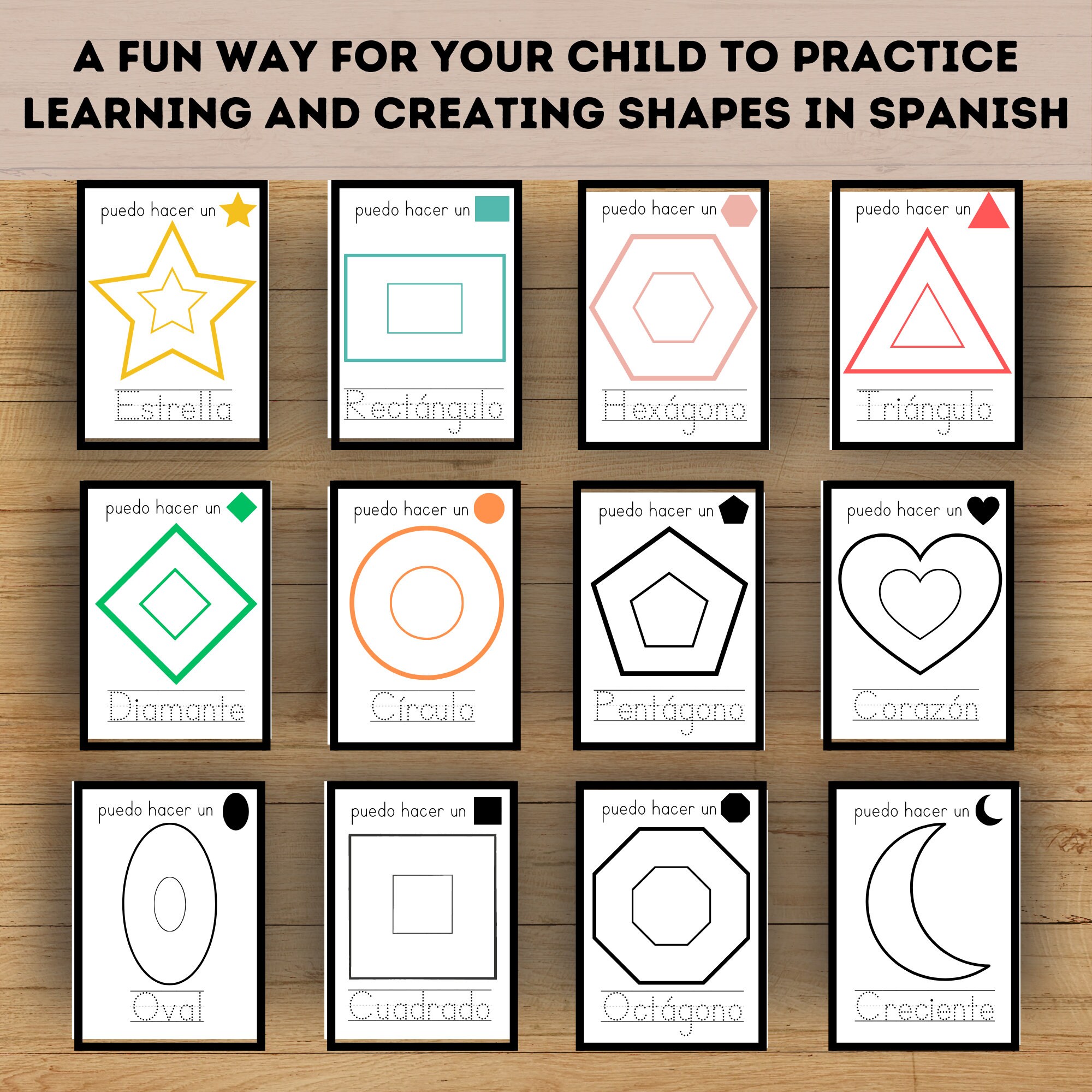 Shape Playdough Flashcards, Spanish Learning, Fine Motor Skills ...