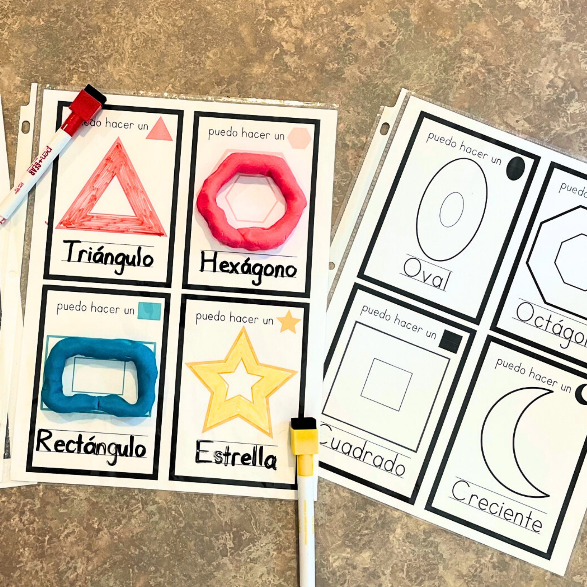 Shape Playdough Flashcards, Spanish Learning, Fine Motor Skills ...