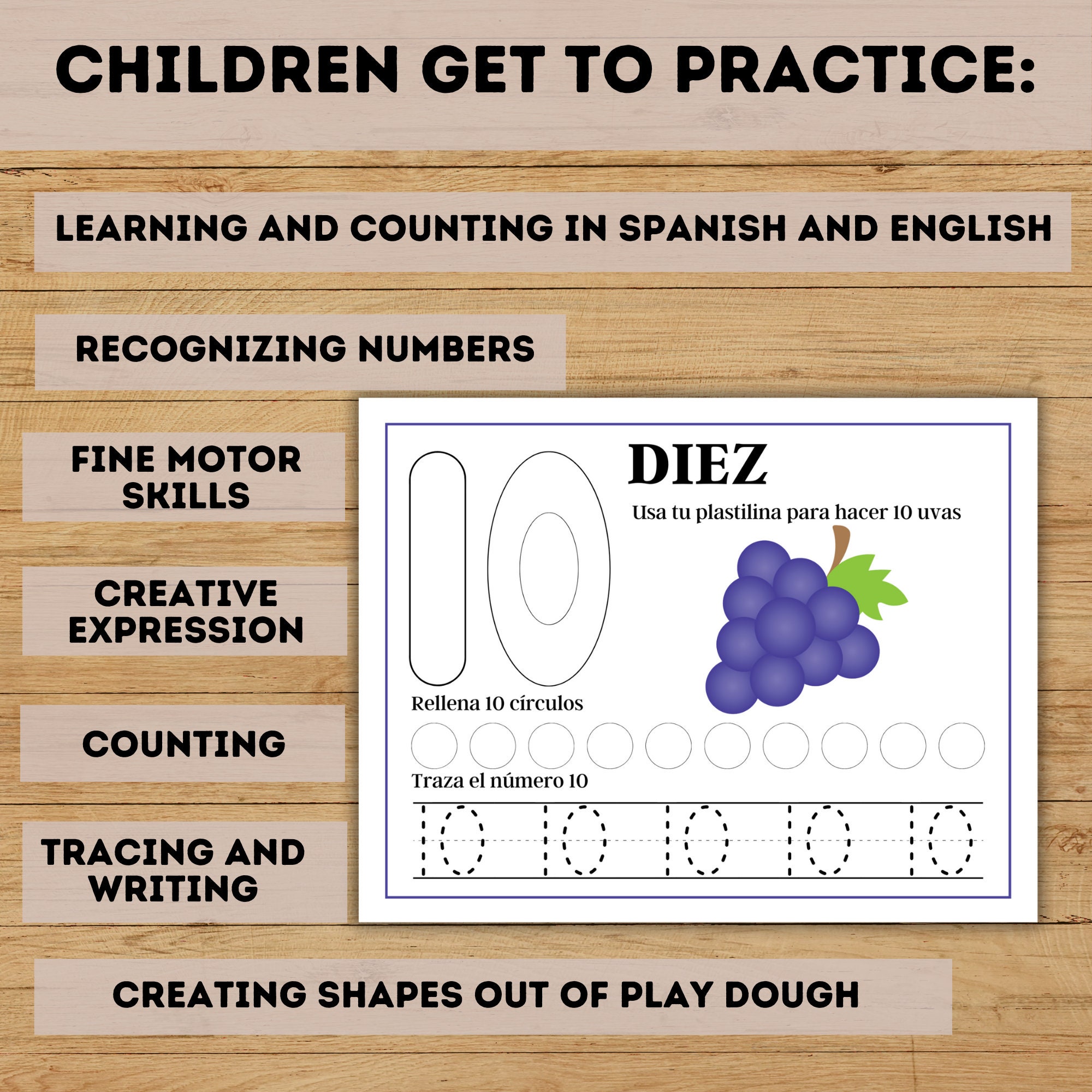 Number Playdough Mats, Spanish Learning, Bilingual Flashcards, Fine ...