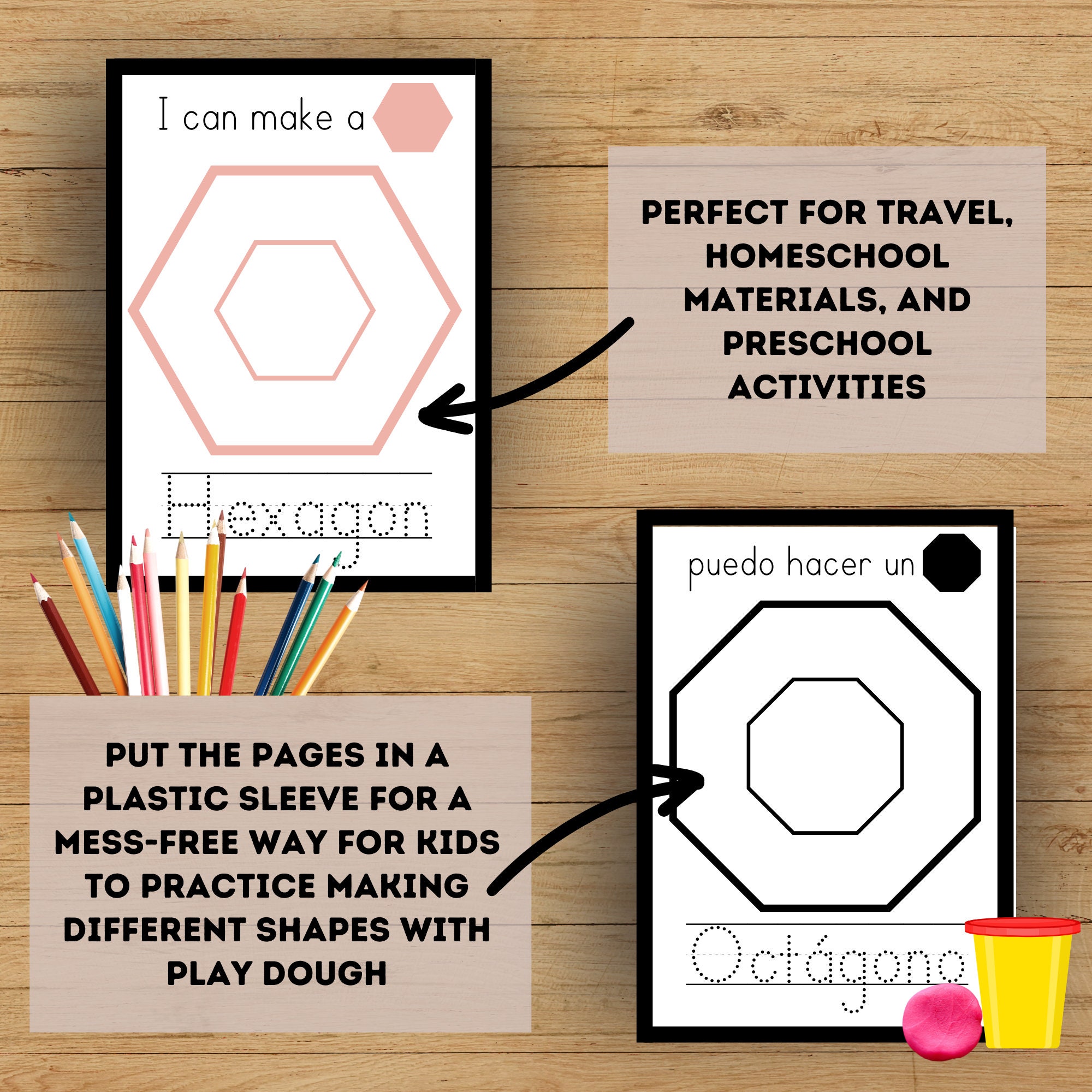 Shape Playdough Flashcards Bilingual Flashcards Fine Motor - Etsy