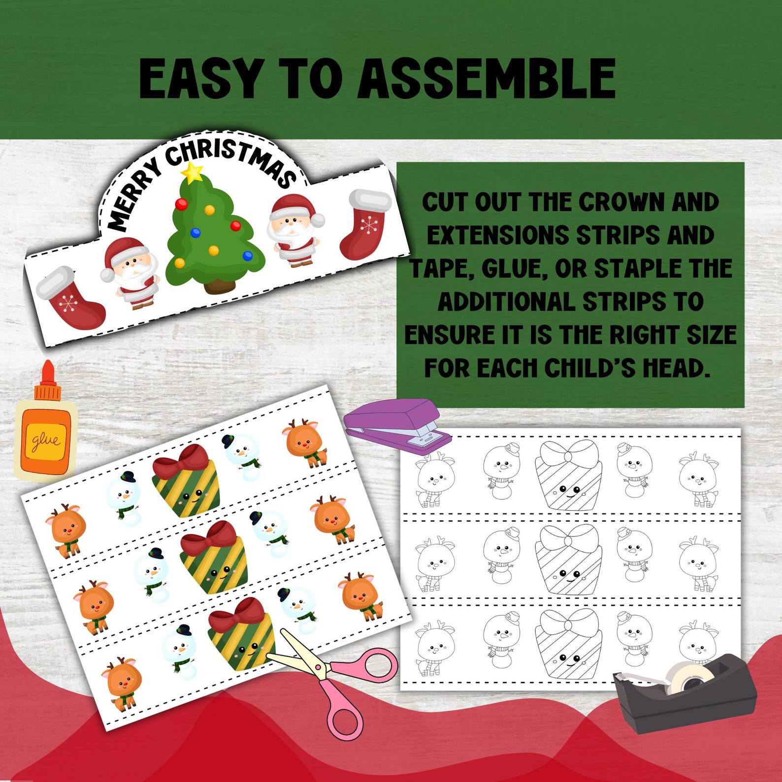 Christmas Crown Craft for Kids, Printable Coloring Crown Template, Kids ...