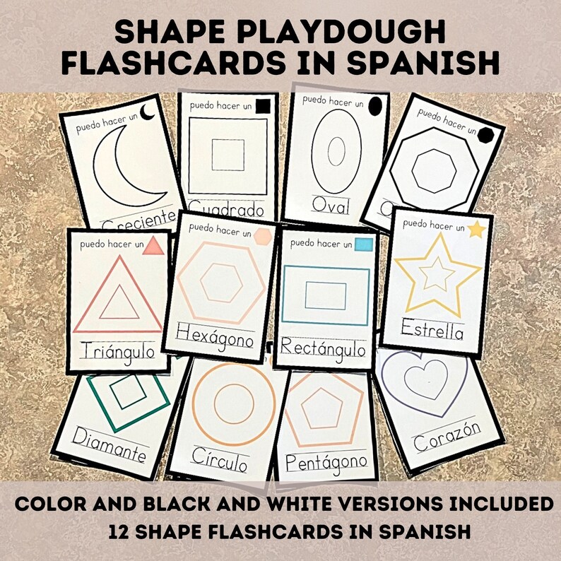 Shape Playdough Flashcards, Spanish Learning, Fine Motor Skills ...