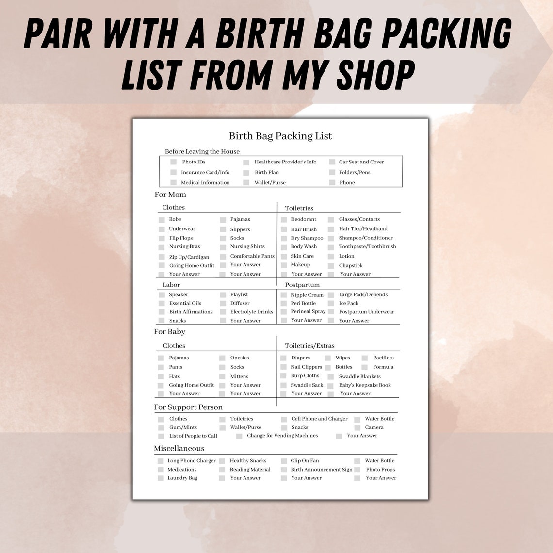 Birth Plan Template Editable Minimalist, Natural Birth Plan, Hospital ...