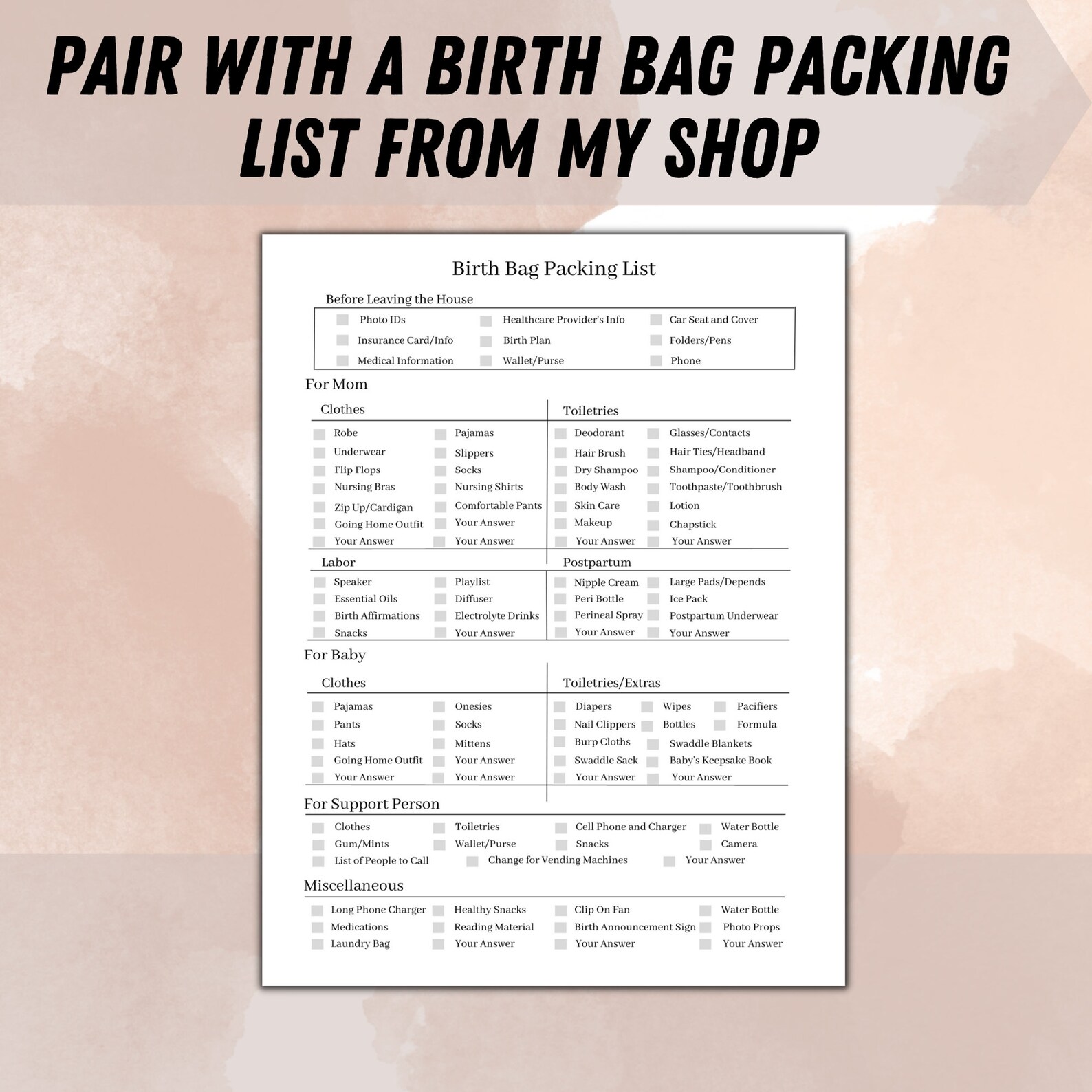 Birth Plan Template Editable Minimalist, Natural Birth Plan, Hospital ...