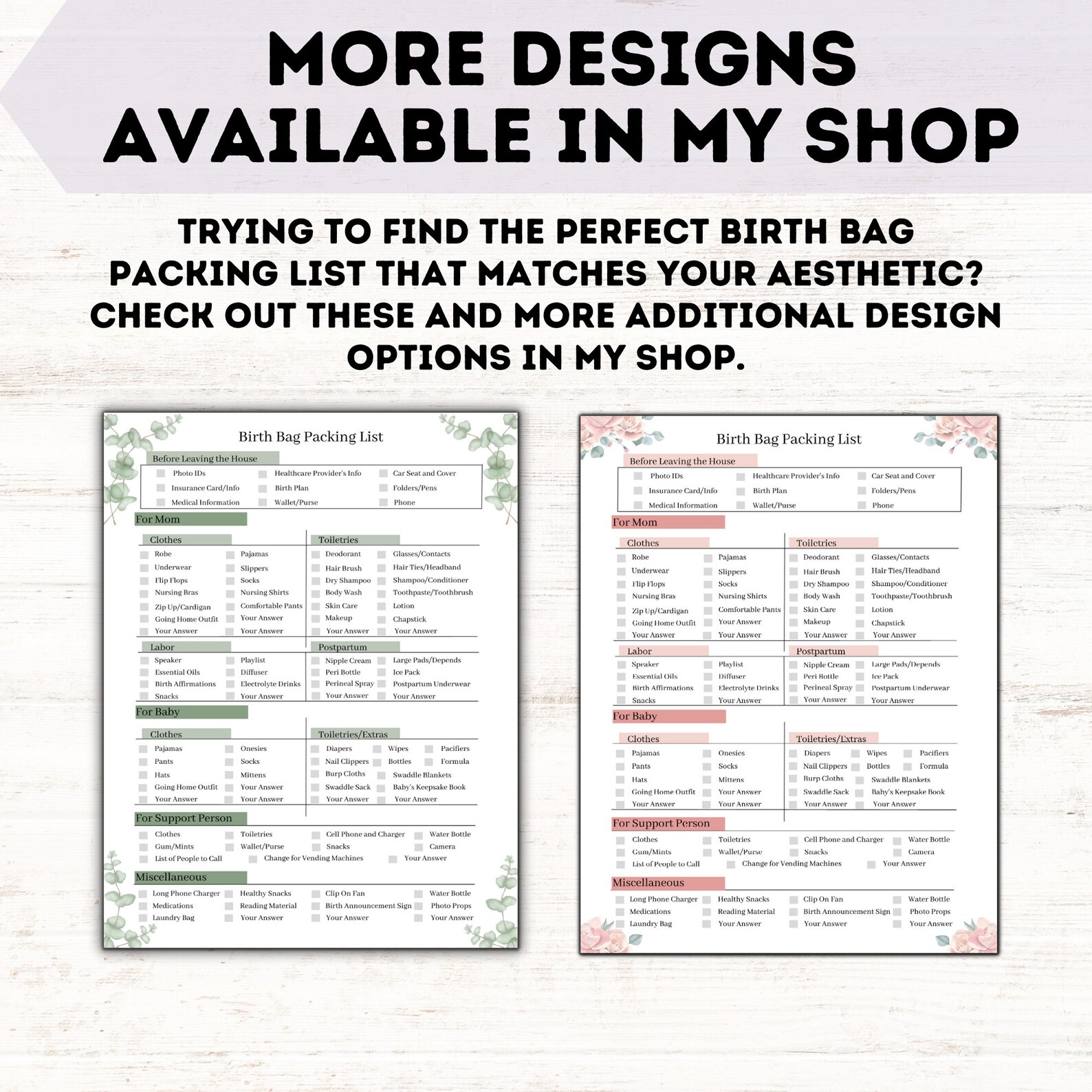 Birth Bag Packing List Template Lavender, Hospital Bag Checklist, New ...