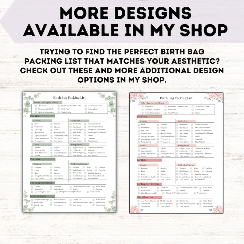 Birth Bag Packing List Template Lavender, Hospital Bag Checklist, New ...