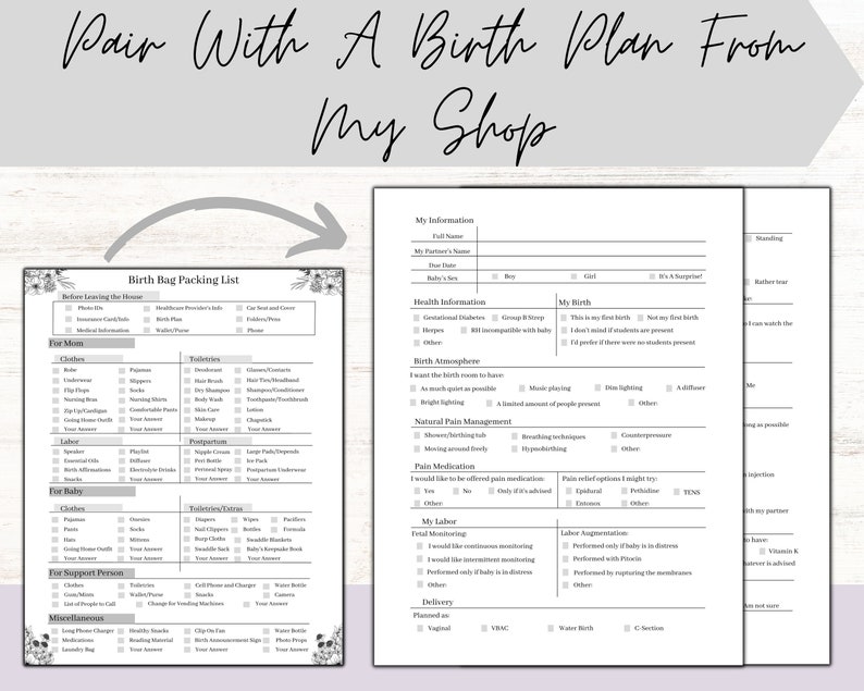 Hospital Bag Checklist Printable Birth Bag Packing List Gray - Etsy