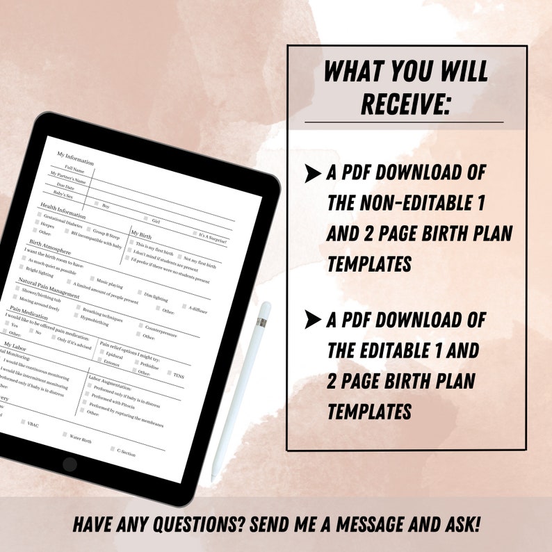 Birth Plan Template Editable Minimalist, Natural Birth Plan, Hospital ...