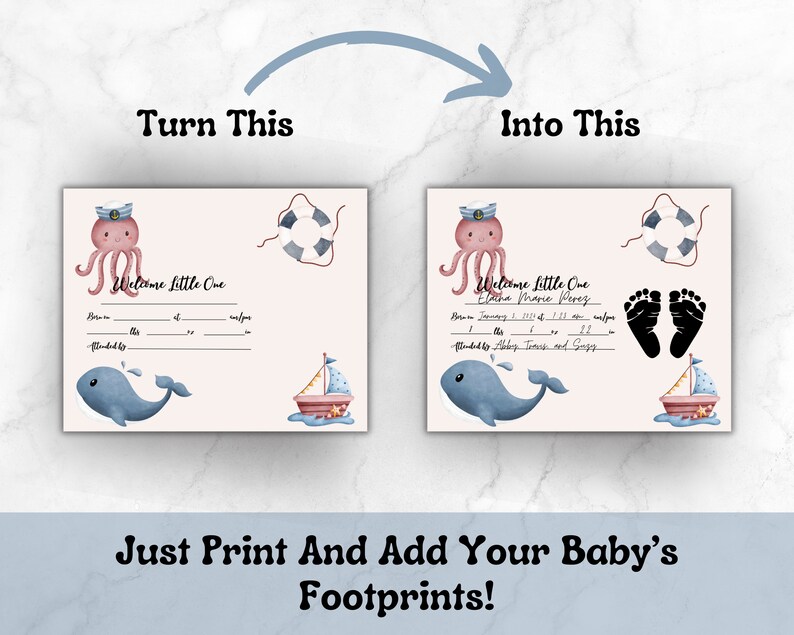 Baby Birth Certificate Printable, Birth Stats Sign, Baby Footprint Art ...