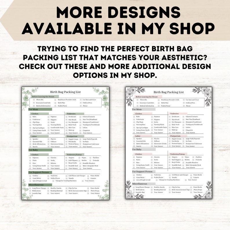 Birth Bag Packing List Printable, Hospital Bag Checklist Neutral, Baby ...