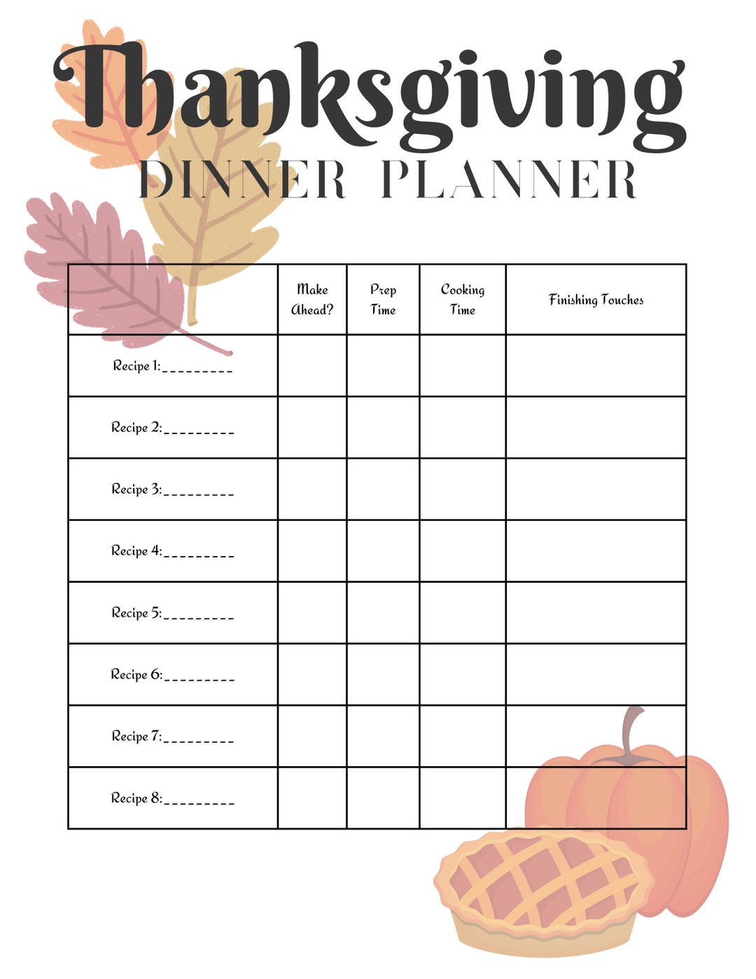 Thanksgiving Dinner Planner - Etsy