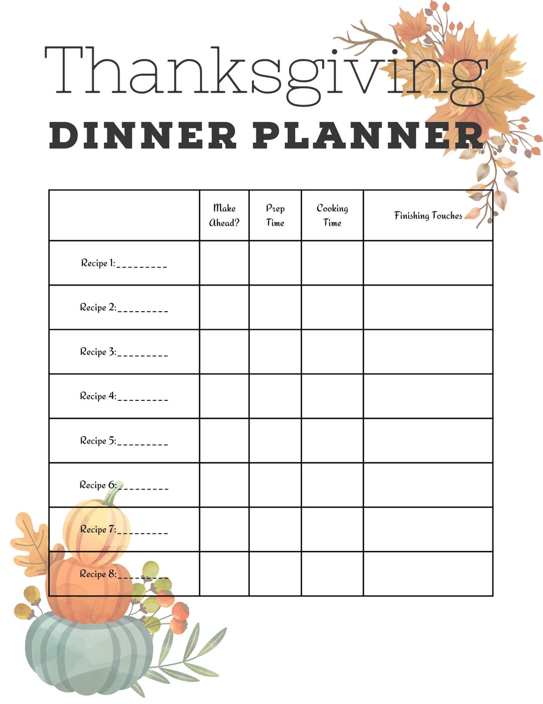 Thanksgiving Dinner Planner Version 4 - Etsy
