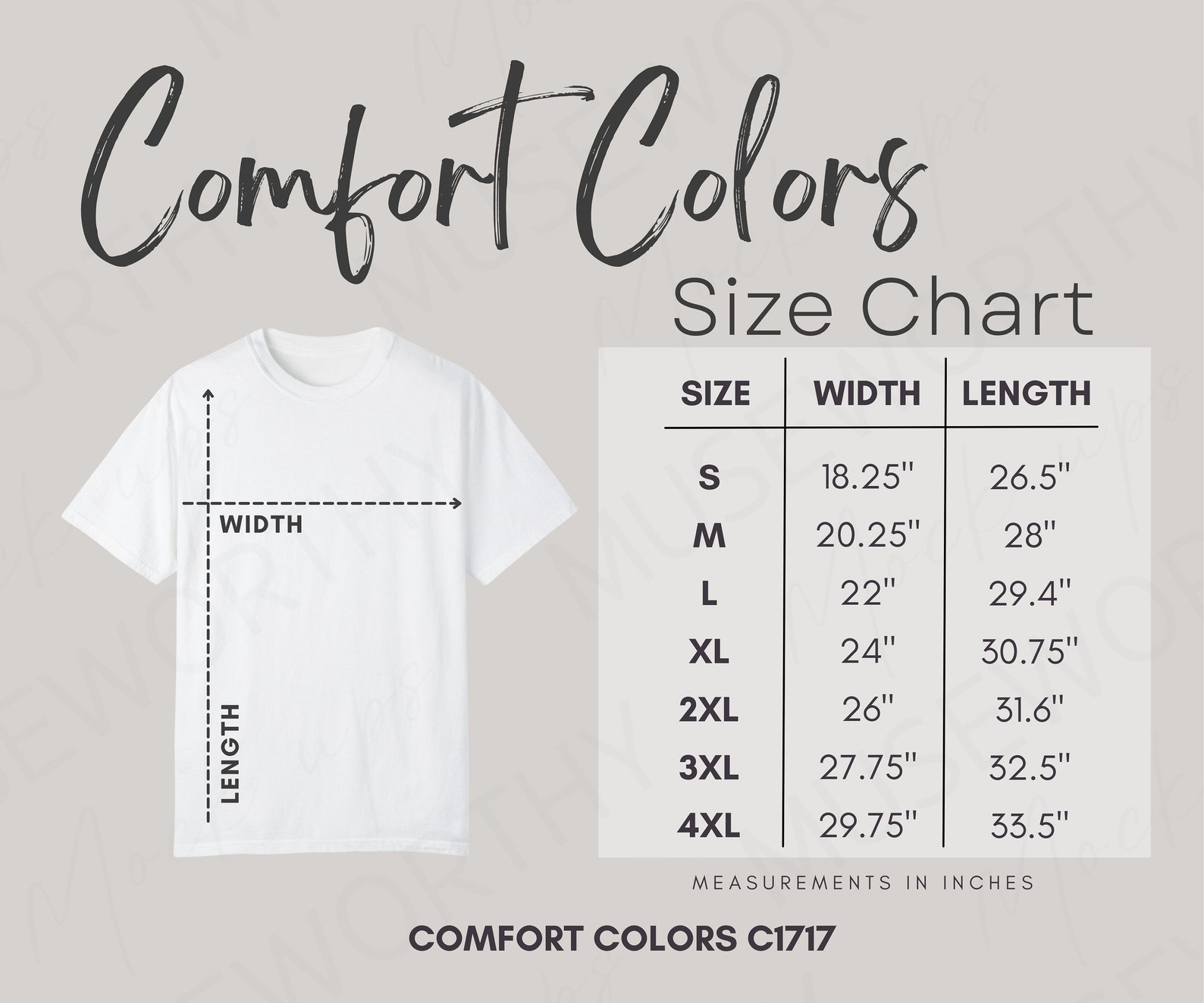 Comfort Colors Size Chart Comfort Colors Mockup Comfort - Etsy