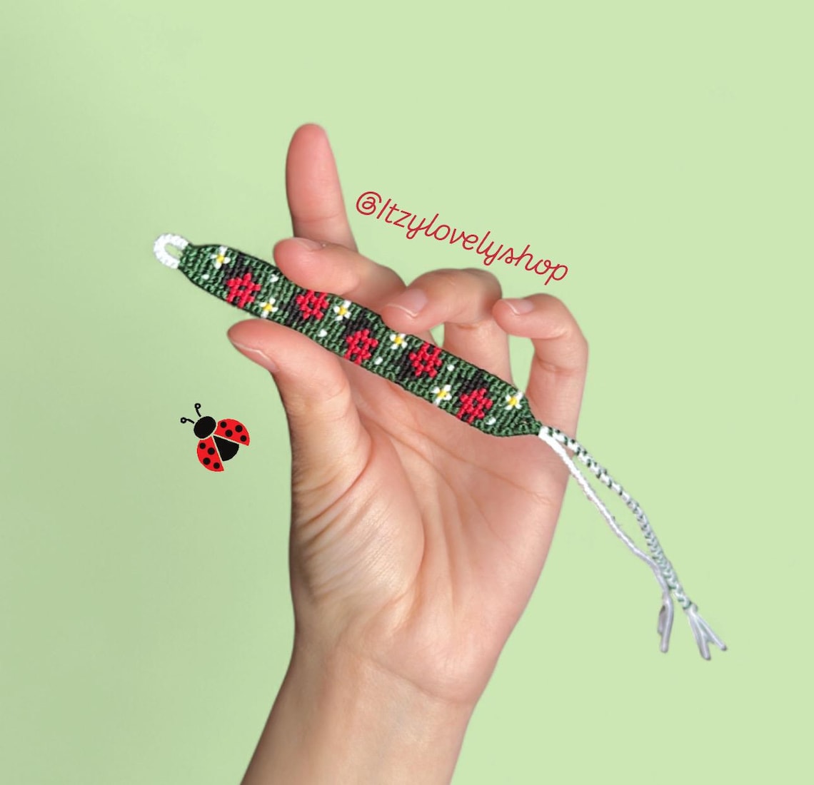 Handmade Ladybug Friendship Bracelet: Adjustable Woven Thread/ Fairy ...