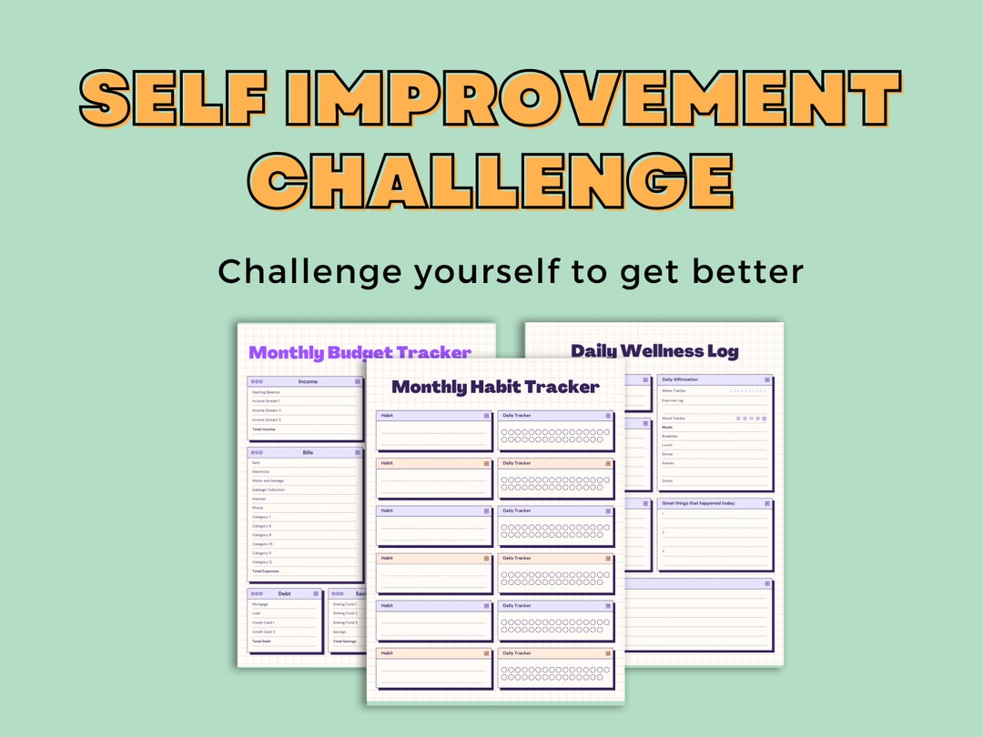 Self-improvement Challenges, Printable Habit Tracker, Monthly Budget ...