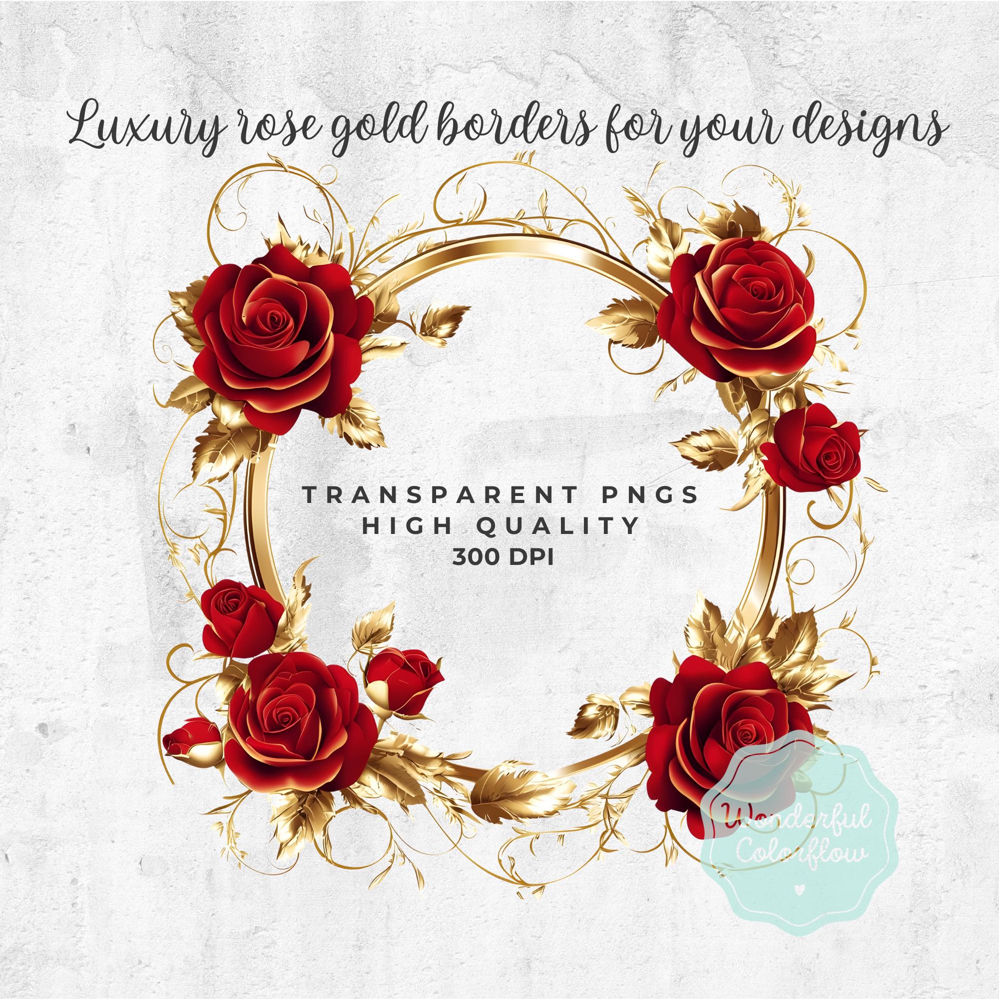 20 Golden Red Roses Frames Clipart PNG, Frame Clipart Bundle ...