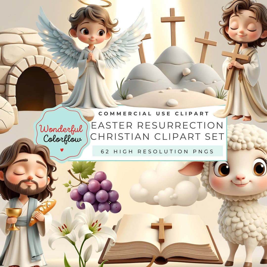Easter Resurrection Christian Clipart, Cute Jesus, Cross, Lamb & Bible ...