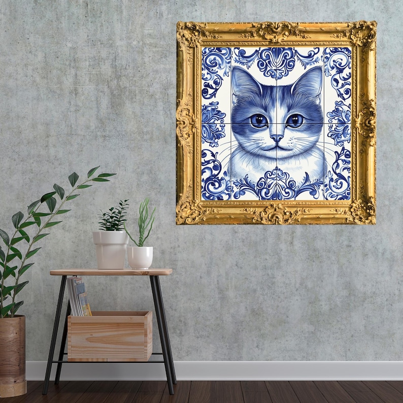 Delf Cat Tiles Clipart – Blue and White Delft Style, Traditional Dutch ...