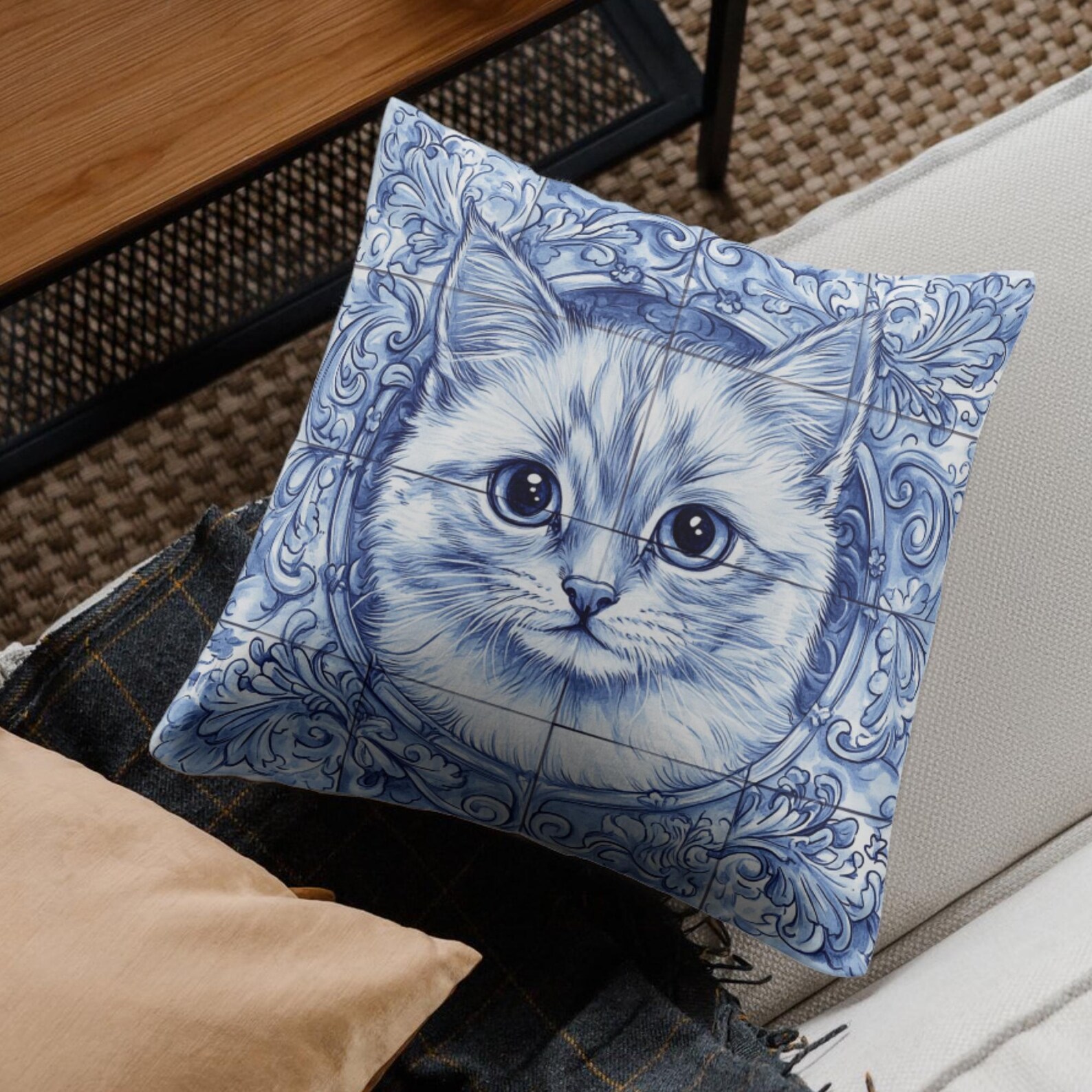 Delf Cat Tiles Clipart – Blue and White Delft Style, Traditional Dutch ...