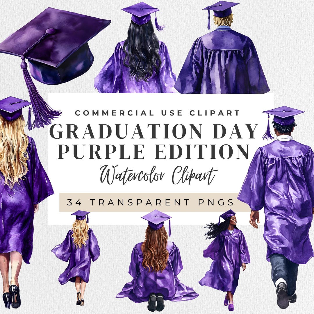 Graduation Day Purple Edition Watercolor Clipart – Purple Gown ...