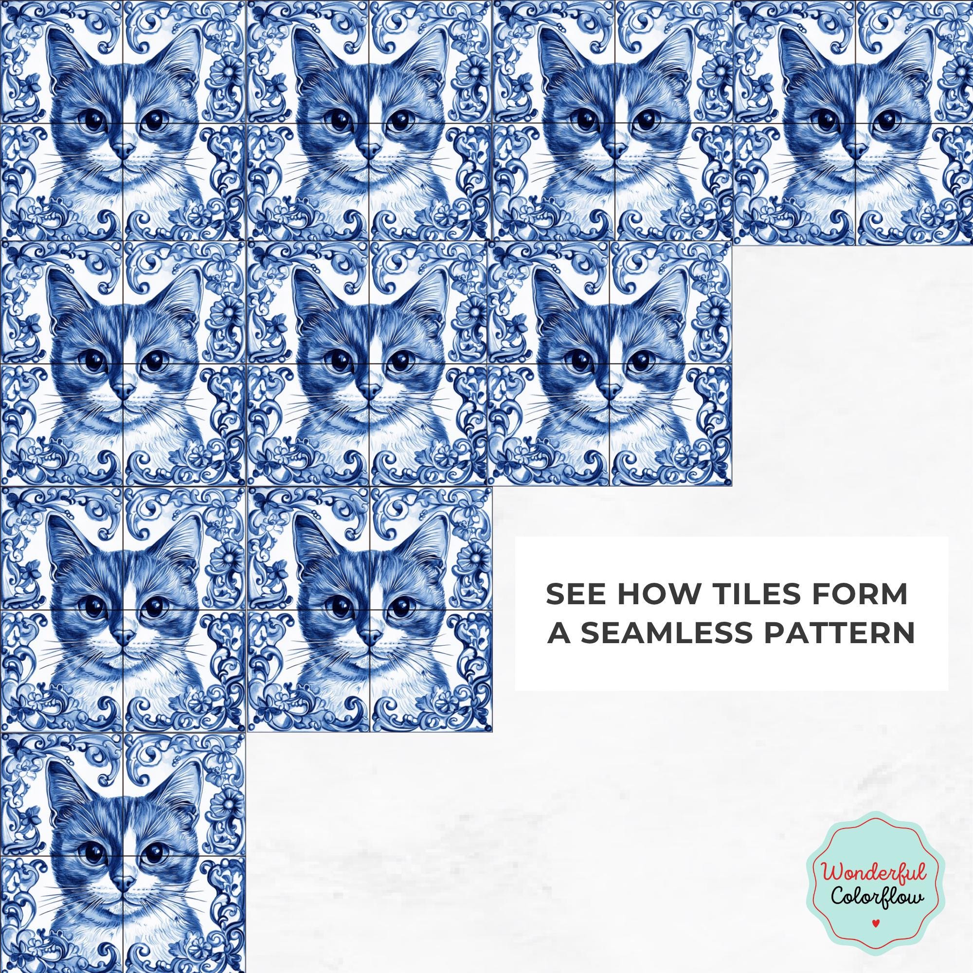 Delf Cat Tiles Clipart – Blue and White Delft Style, Traditional Dutch ...