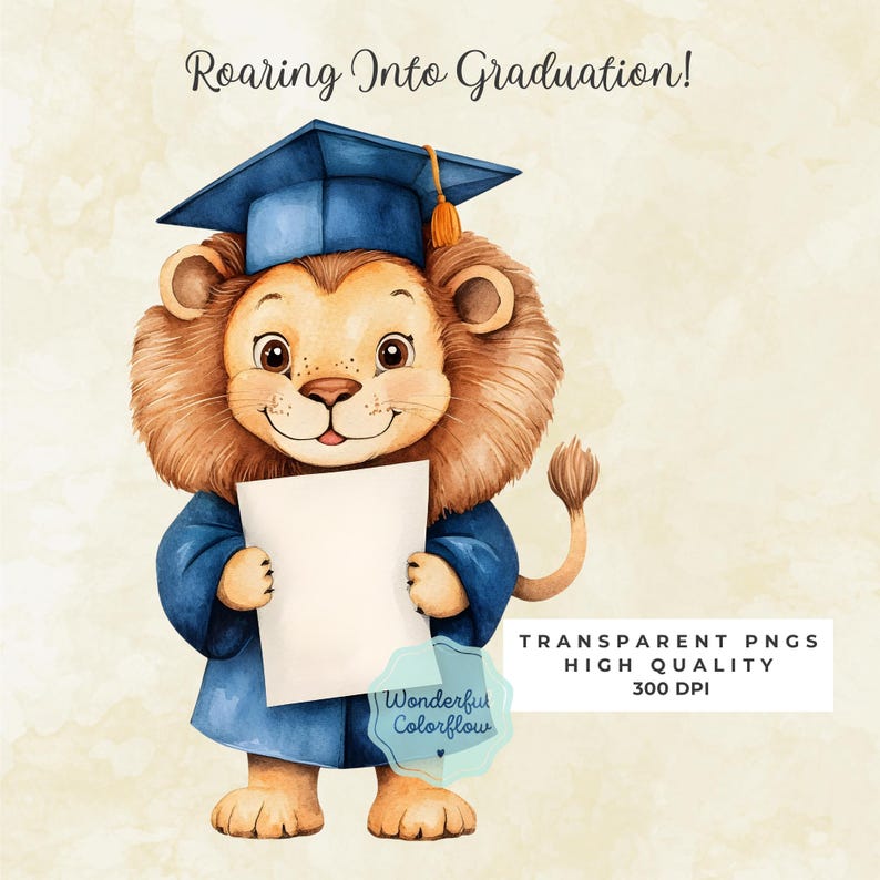 Graduation Lions Clipart – Cute Standing Lions in Cap and Gown (red ...