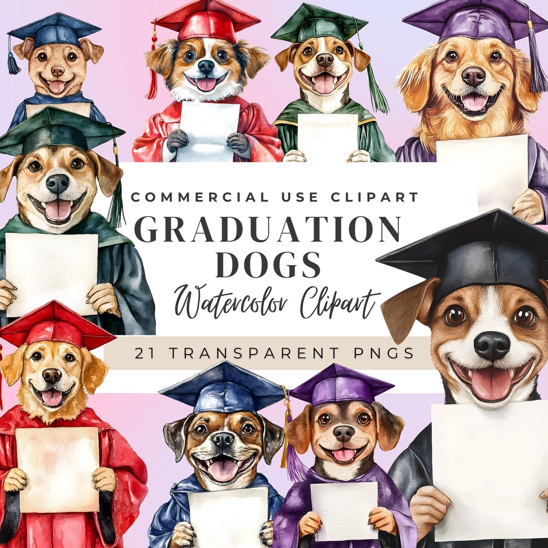 Graduation Dogs Clipart, Multicolor Caps and Gowns, Cute Graduate Puppy ...