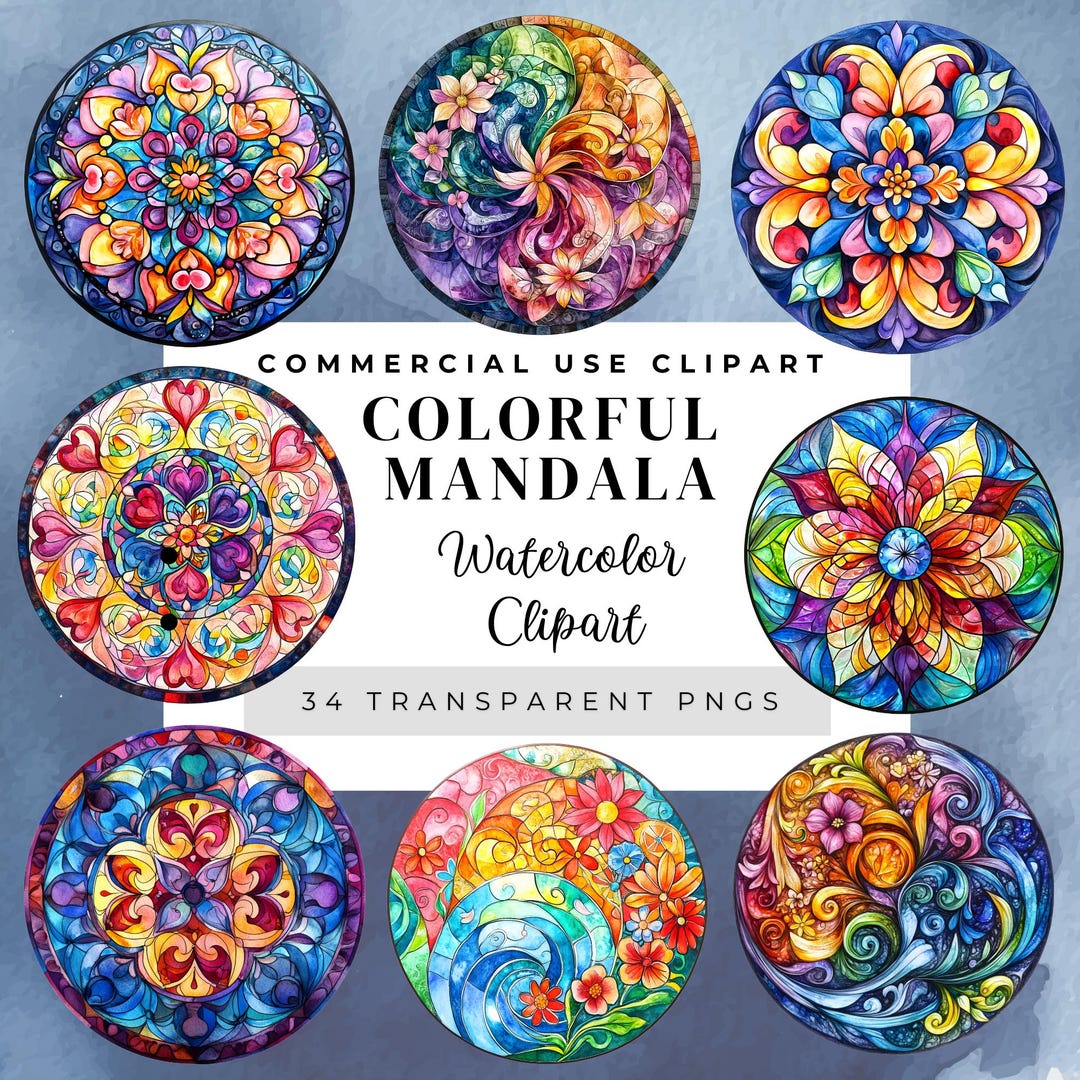 Colorful Mandala Watercolor Clipart – Vibrant Boho Mandalas, Spiritual ...